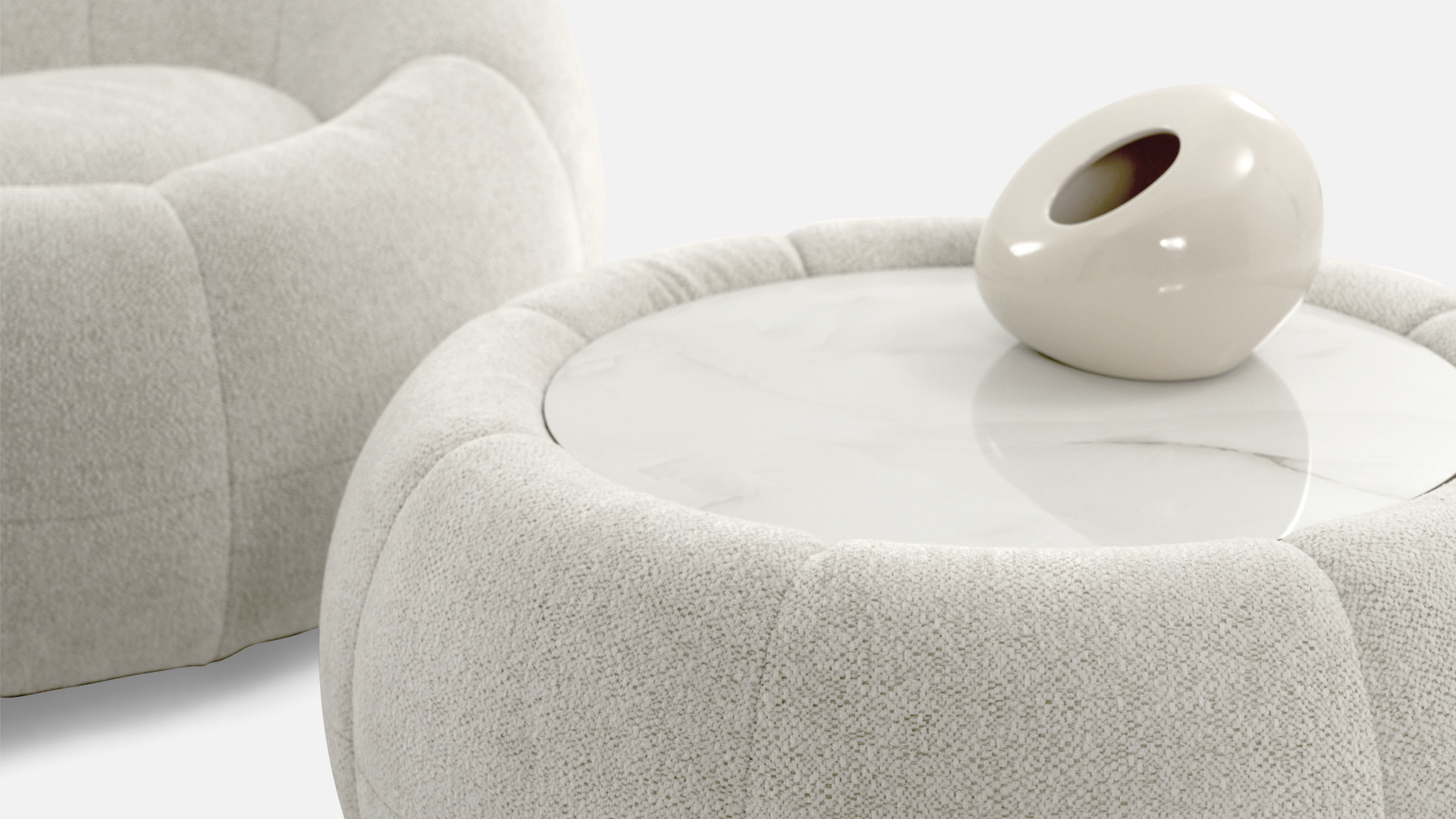 Designer living room pouf, round with ceramic tray, JOY | Mobilier de ...
