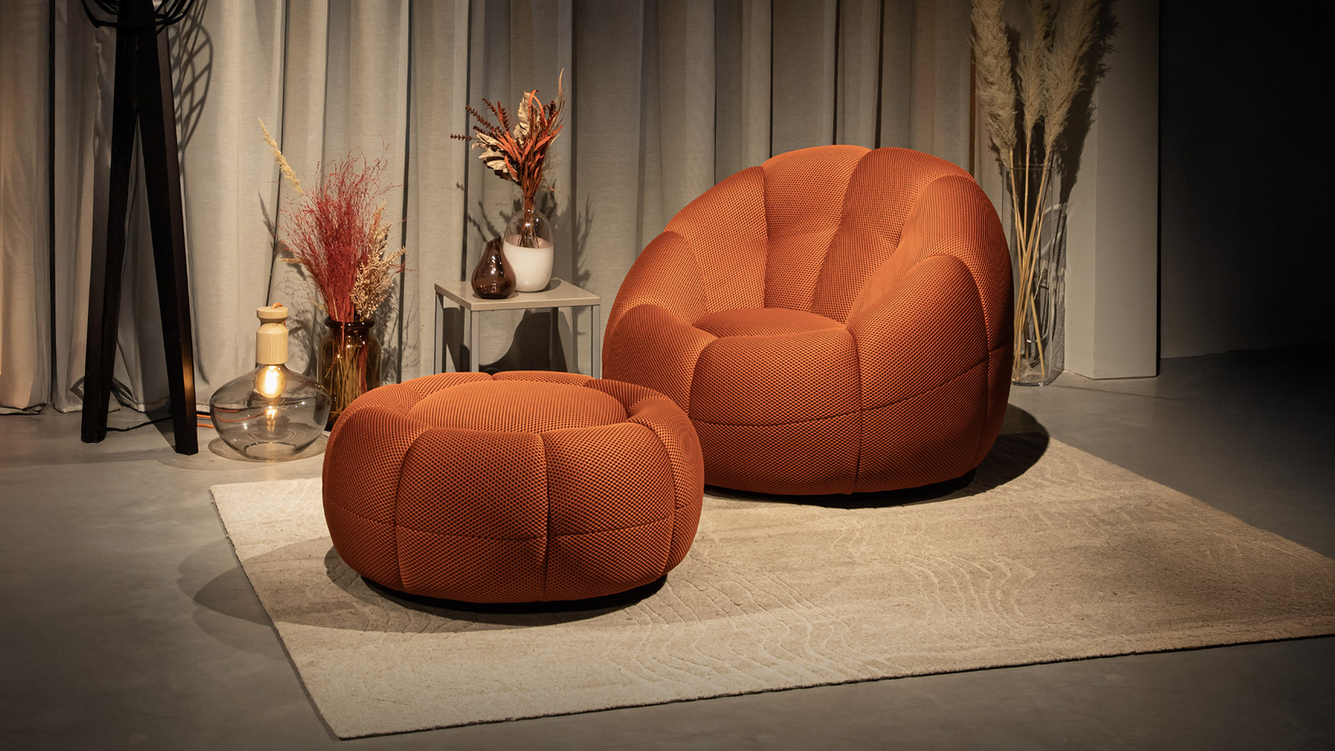 Designer living room pouf, round with ceramic tray, JOY | Mobilier de ...