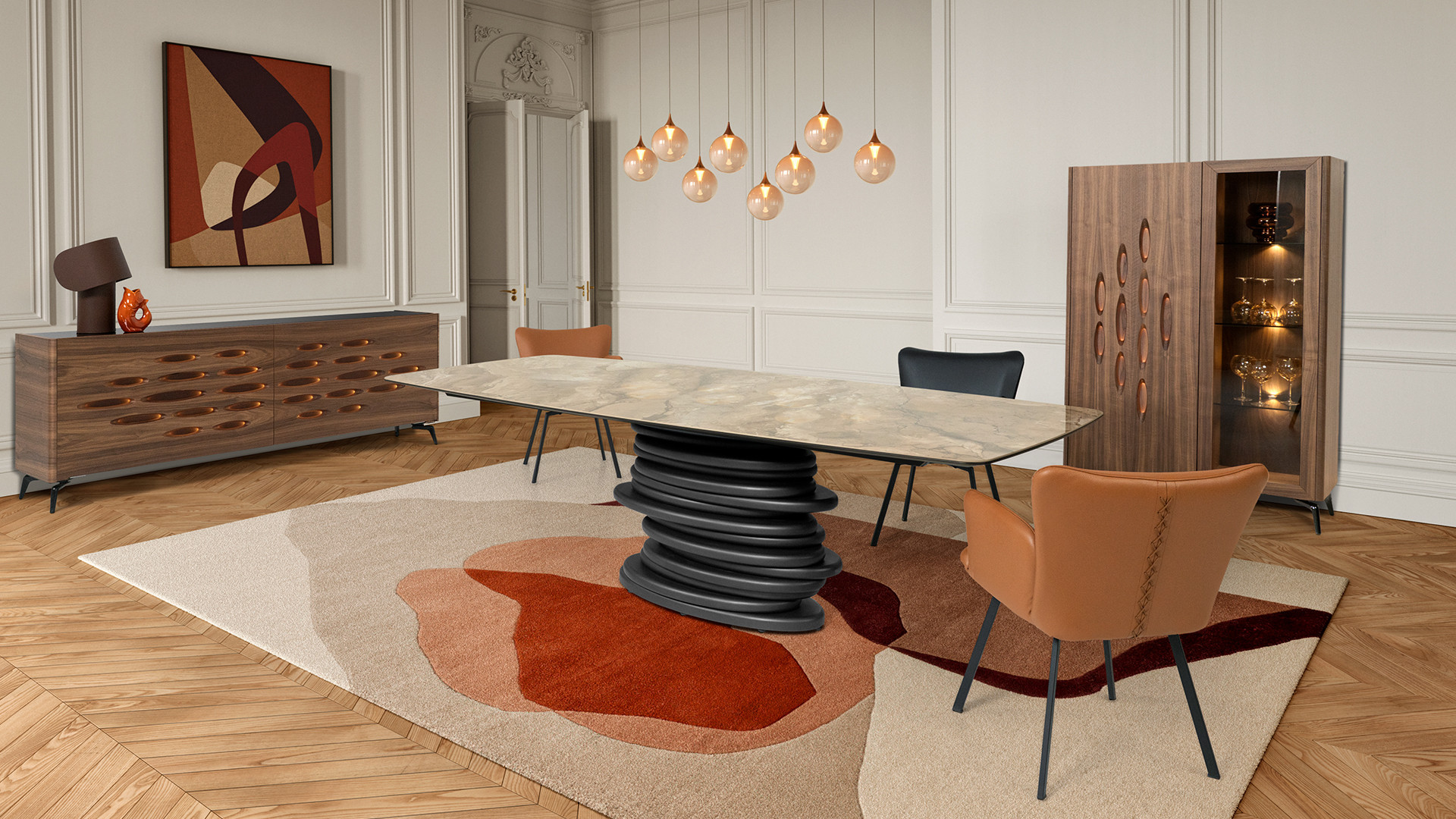 Table OROS – Plateau céramique et piètement central texturé