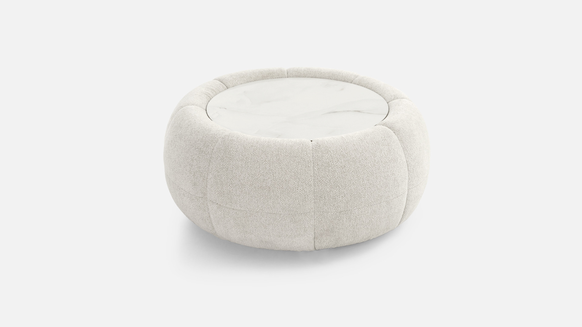 Designer living room pouf, round with ceramic tray, JOY